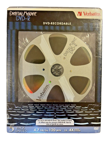 5 Pack Verbatim Digital Movie DVD-R Discs Old Time Retro Film Reel ...