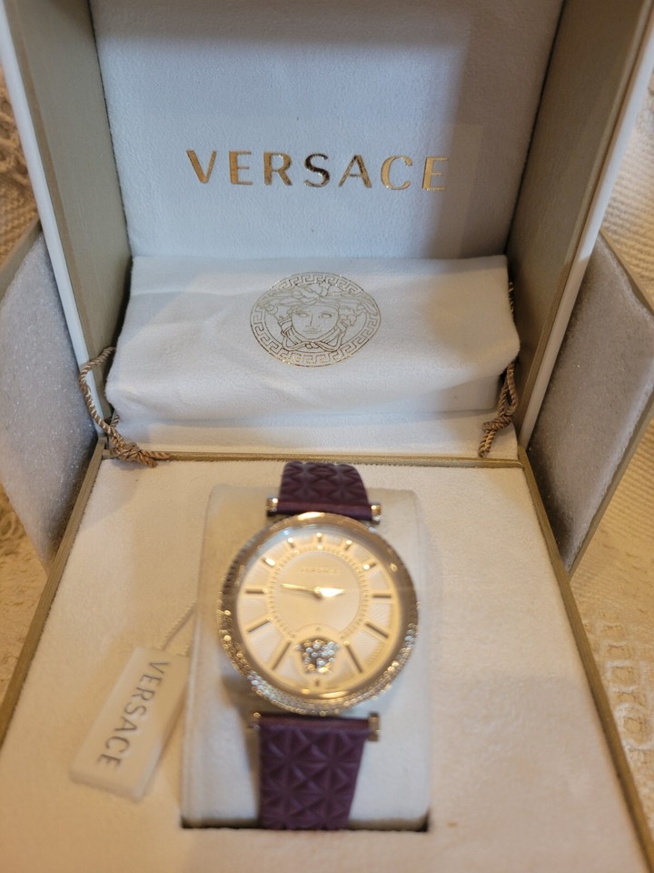 Versace Purple Leather, Sapphire Crystal Wrist Watch, Brand new in box ...