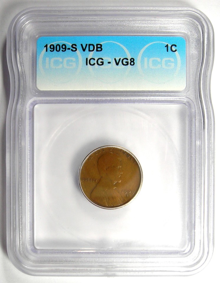 1909-S VDB Lincoln Wheat Cent 1C Penny. Certified ICG VG8 - Rare Key ...