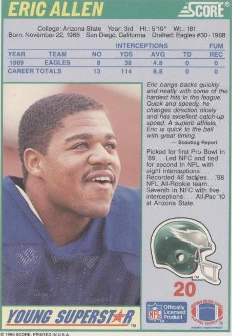 1990 Score Eric Allen #20 for sale | eBay