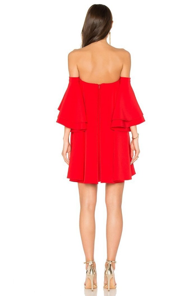 $435 Milly Tomato Red Crepe Off Shoulder Mila Ruffle Dress 8 NEW M549 ...