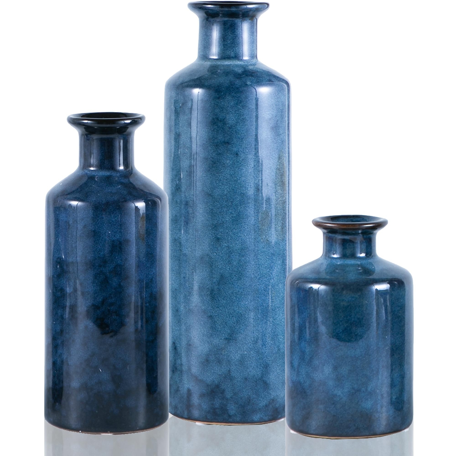 Blue Ceramic Vase Set of 3 Small Vases, Modern Farmhouse for Home Decor ...