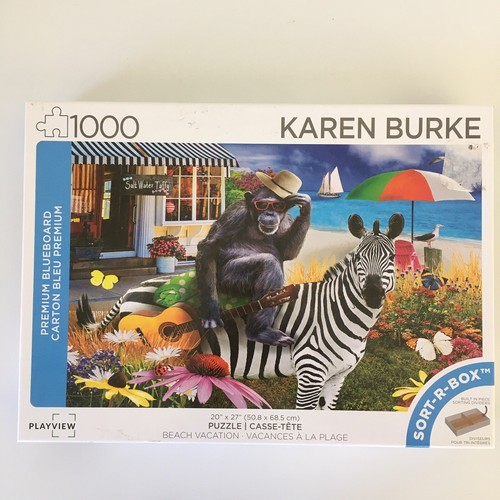 'Beach Vacation' Karen Burke 1000 Piece Puzzle by Playview Zebra Monkey ...