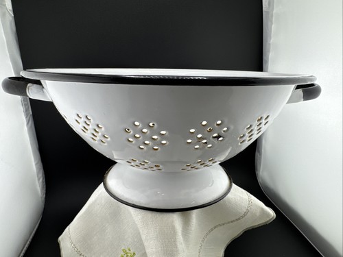Vintage White Enameled Colander With Double Stainless Steel Handles 11 ...