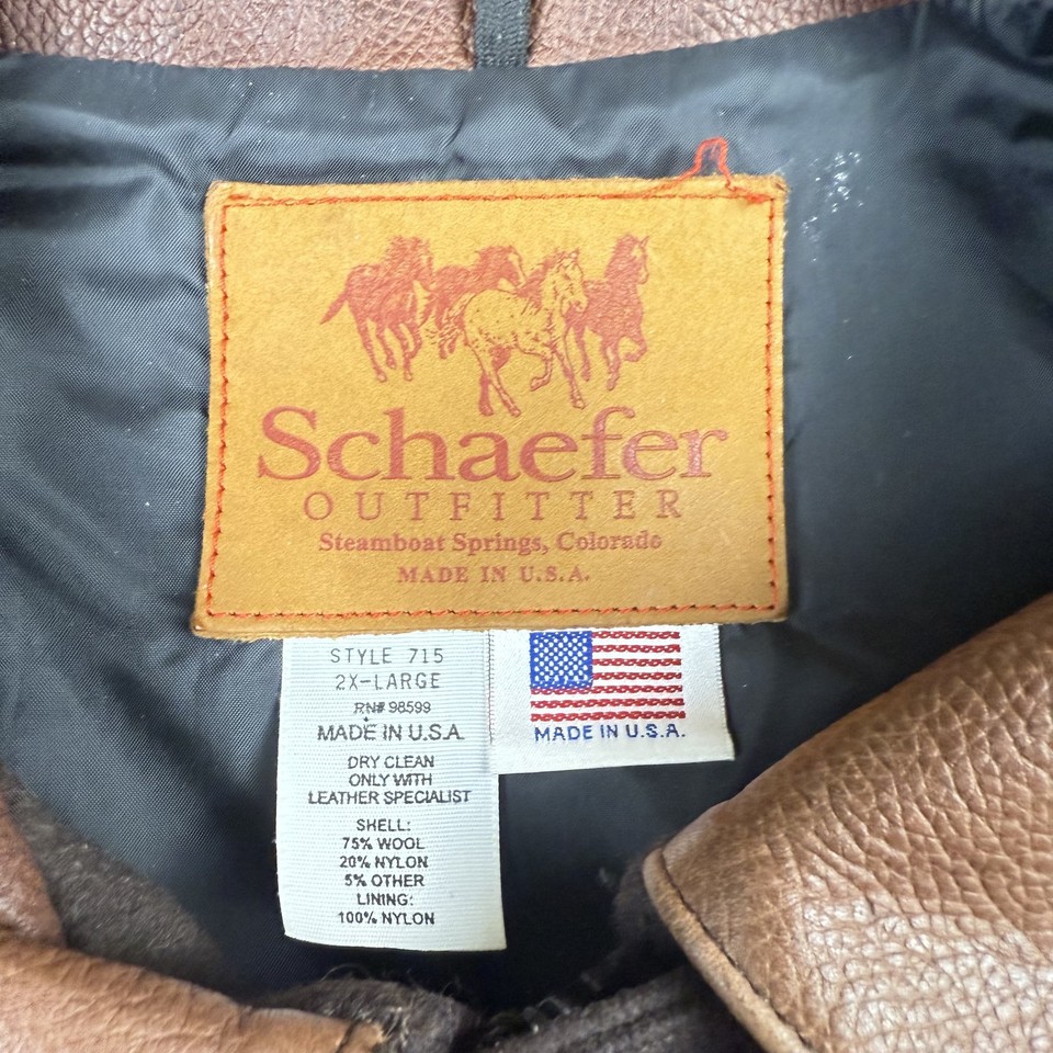 Schaefer Outfitter Vest Mens 2XL Brown Wool Leather Competitor Western ...