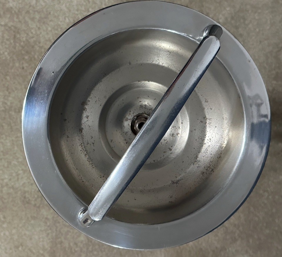 Vintage Chrome, Cast Iron, and Glass Floor Standing Ashtray With ...