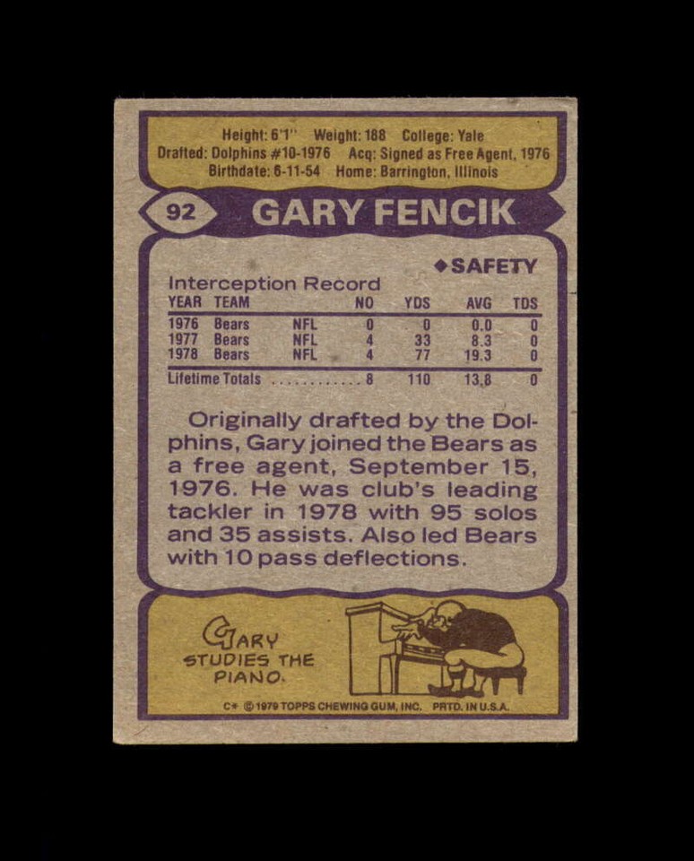 Gary Fencik Signed 1979 Topps Chicago Bears Autograph | eBay