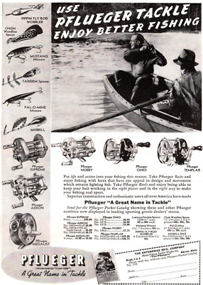1939 PFLUEGER FISHING TACKLE PRINT AD, LURES, REELS, VINTAGE OUTDOORS ...