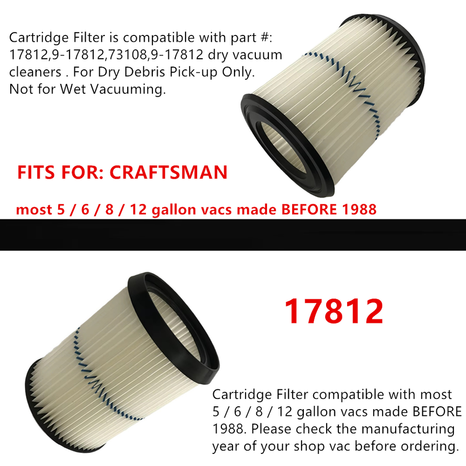 Craftsman 9-17812 High Performance Replacement Pleated Paper Vacuum ...