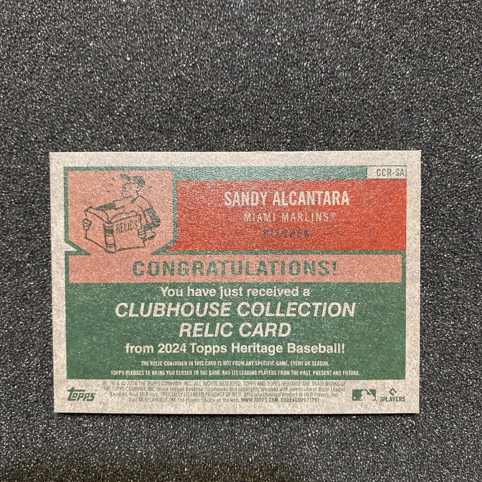 Sandy Alcantara 2024 Topps Heritage Clubhouse Collection Relic #CCR-SA ...
