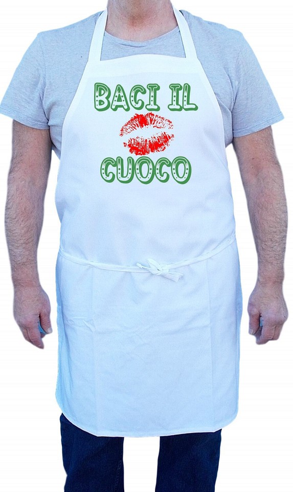 Kiss The Cook Italian Apron, Baci Il Cuoco White Chef Aprons For The ...