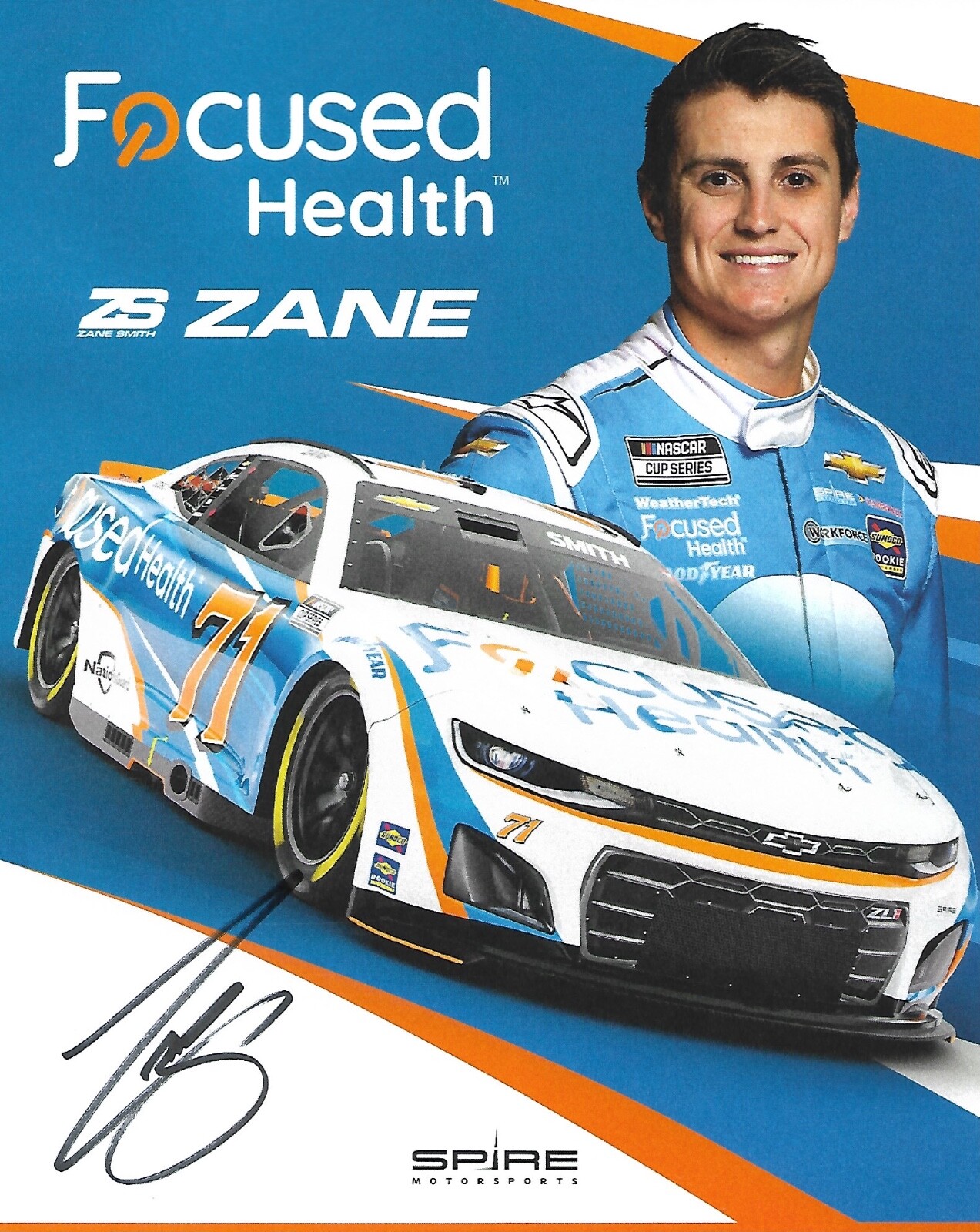 2024 Zane Smith Focused Health Spire NASCAR Signed Auto 8x10 Hero Card ...