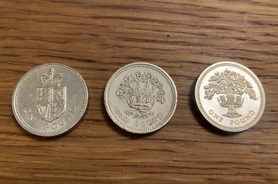 3 x UK £1 One Pound British Coins 1986 1987 1988 COIN VARIOUS DESIGNS ...