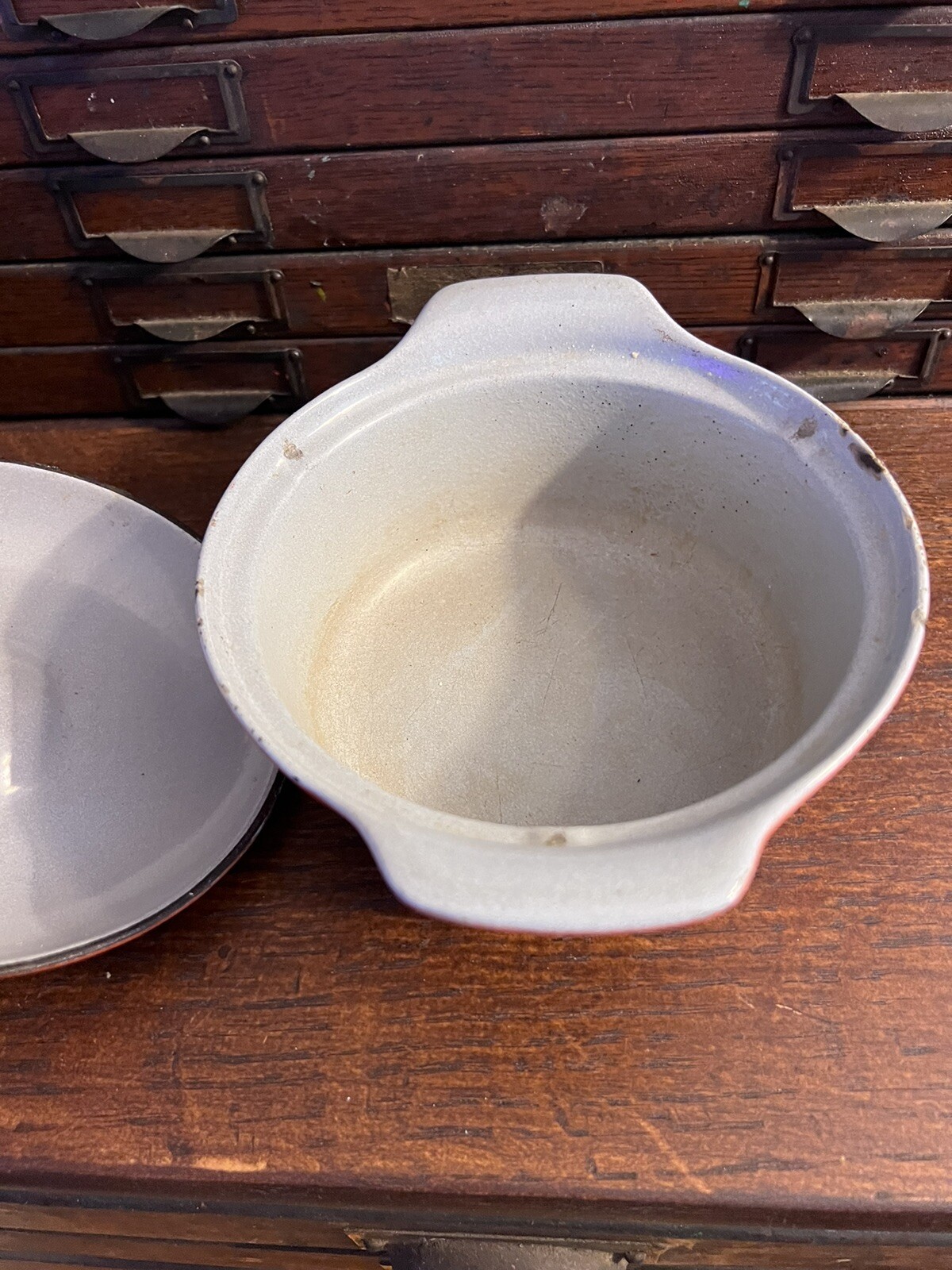 Orange Prizer Ware Cast Iron Enamel Casserole w Lid 1 Qt - Handles Vtg ...