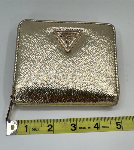 GUESS Wallet Womens Shinny Gold Coin Pocket Zip Around Credit Card ...