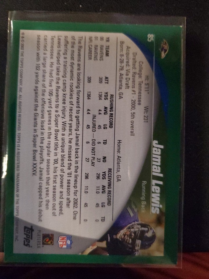 2002 Topps Collection Football JAMAL LEWIS Baltimore Ravens #85 | eBay