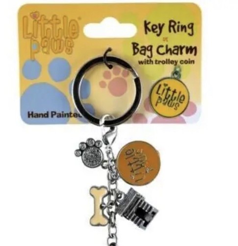 Little Paws WHITE POODLE Dog Key Ring With Charms and Trolley Coin New ...