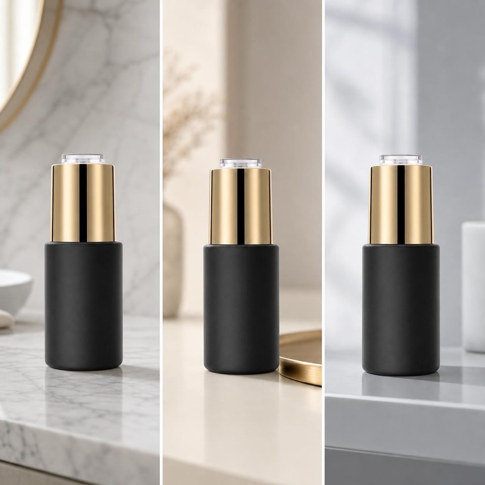 Frosted Glass Dropper Bottle, Rotary Self-Priming Button Cap Cosmetics ...