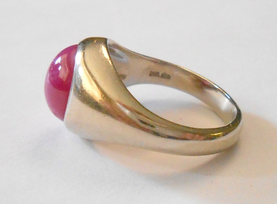 Vintage Pink Red Man Made Linde Style Star Sapphire 14K White Gold Ring ...
