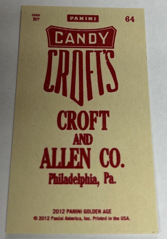 2012 Panini Golden Age CANDY CROFT'S (RED) AD BACK MINI #64 (Bob Feller ...
