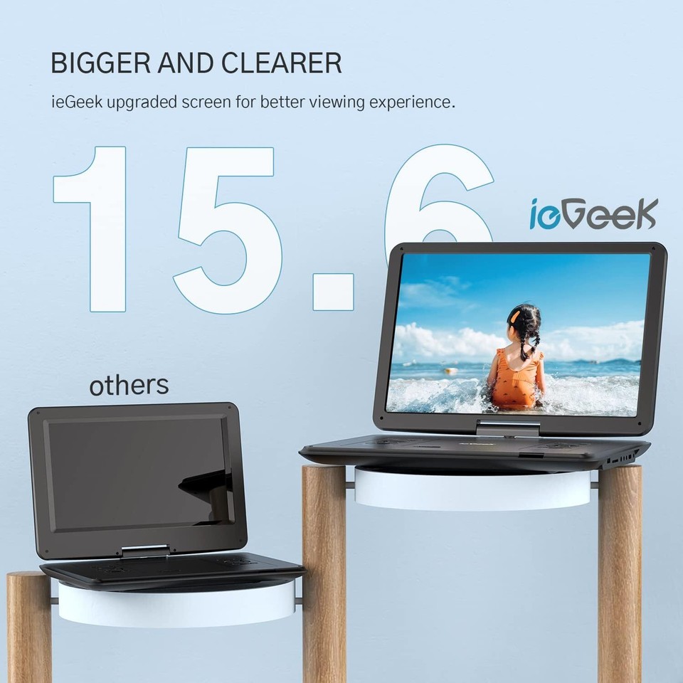 ieGeek 17.5" Portable DVD Player with 15.6" Swivel Screen, 6 Hrs ...