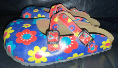 LADIES SIZE 37 ADJUSTABLE WIDTH MULTICOLOURED FLORAL CLOGS GOBY MINIMAL ...