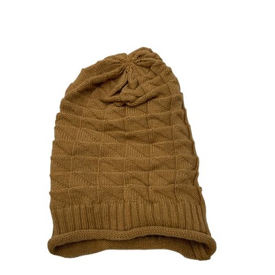 Izzy & Liv Satin Lined Oversized Tan Knit Beanie Hat One Size | eBay
