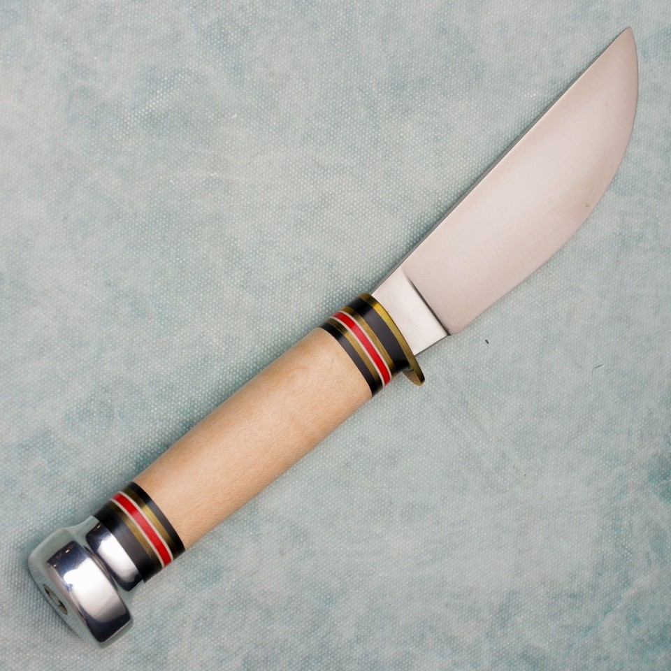 Marbles Hunter Fixed Blade Knife Curly Maple Handles w/ Aluminum Pommel ...
