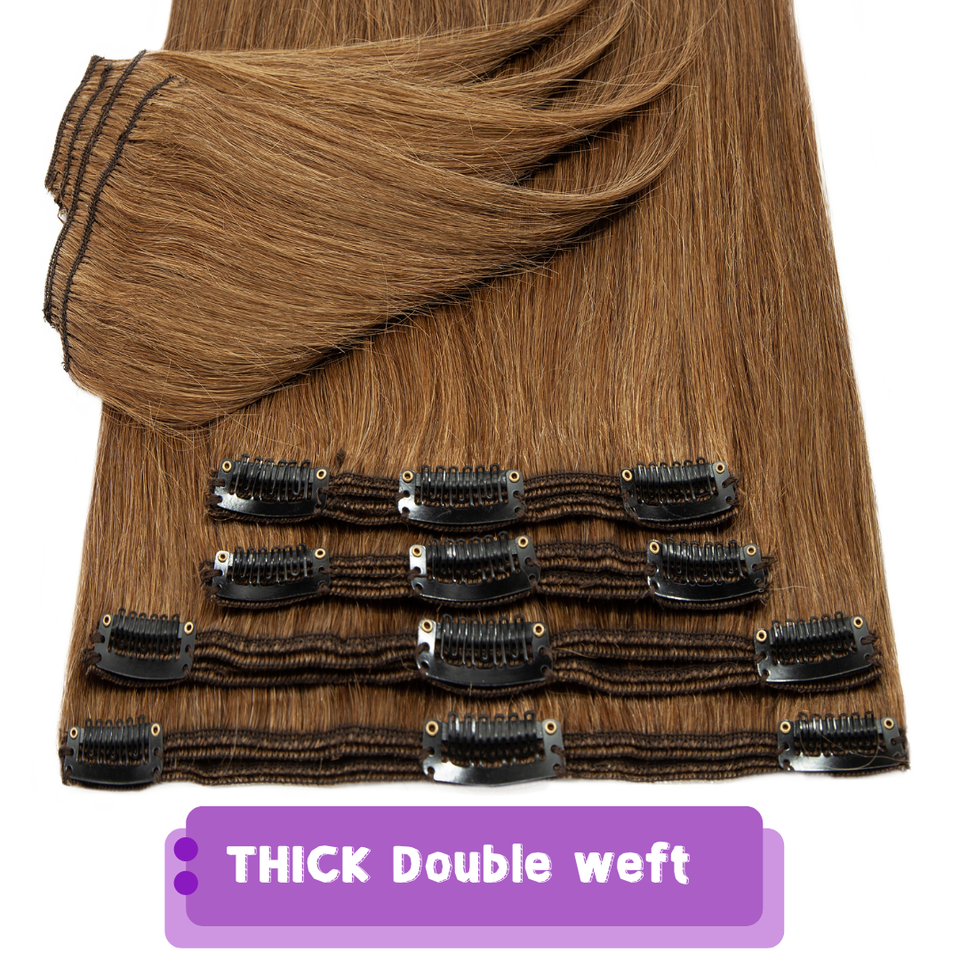 Russian THICK Clip In 100% Real Remy Human Hair Extensions Full Head ...