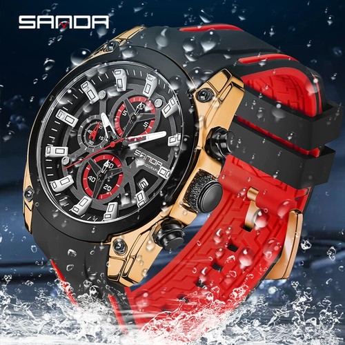 Sanda New Quartz Silicone Waterproof Three Eyes Six Pin Watch Calendar ...
