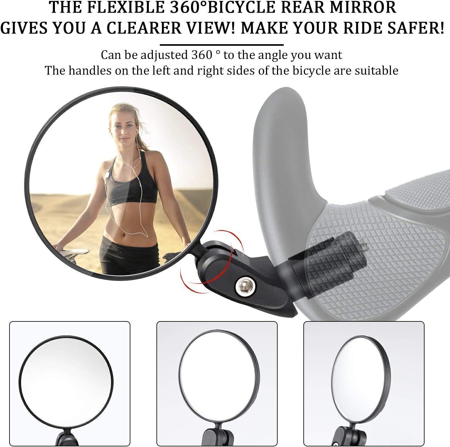 2x 360° Bike Bicycle Cycling Rear View Mirror Handlebar Safety Flexible ...