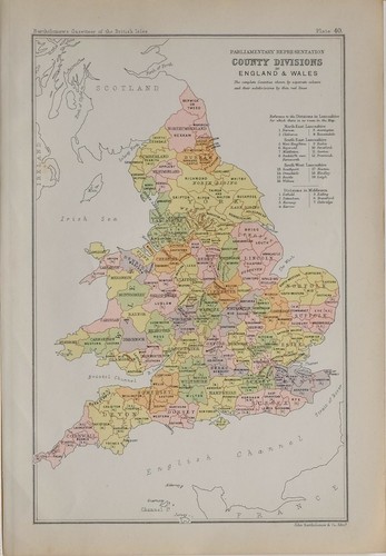 1901 CENSUS MAP ENGLAND & WALES PARLIAMENTRY REPRESENTATION LANCASHIRE ...