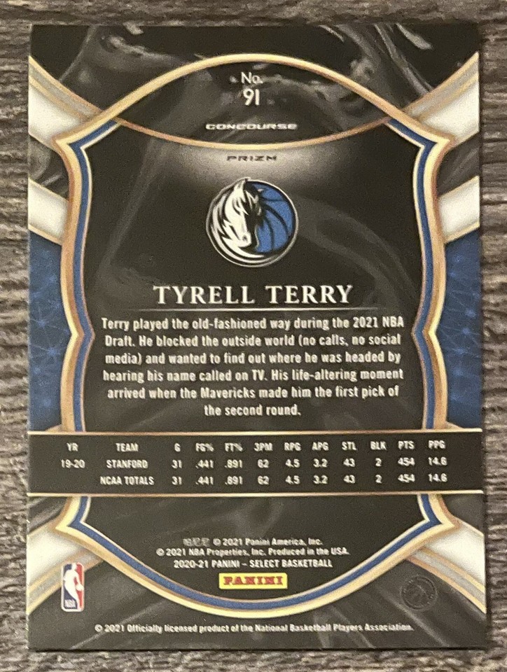 Tyrell Terry 2020-21 Panini Select Silver Prizm RC Concourse Rookie #91 ...