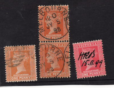 1890 to 1900 Victoria One Penny 1d stamp duty colour variations. All ...