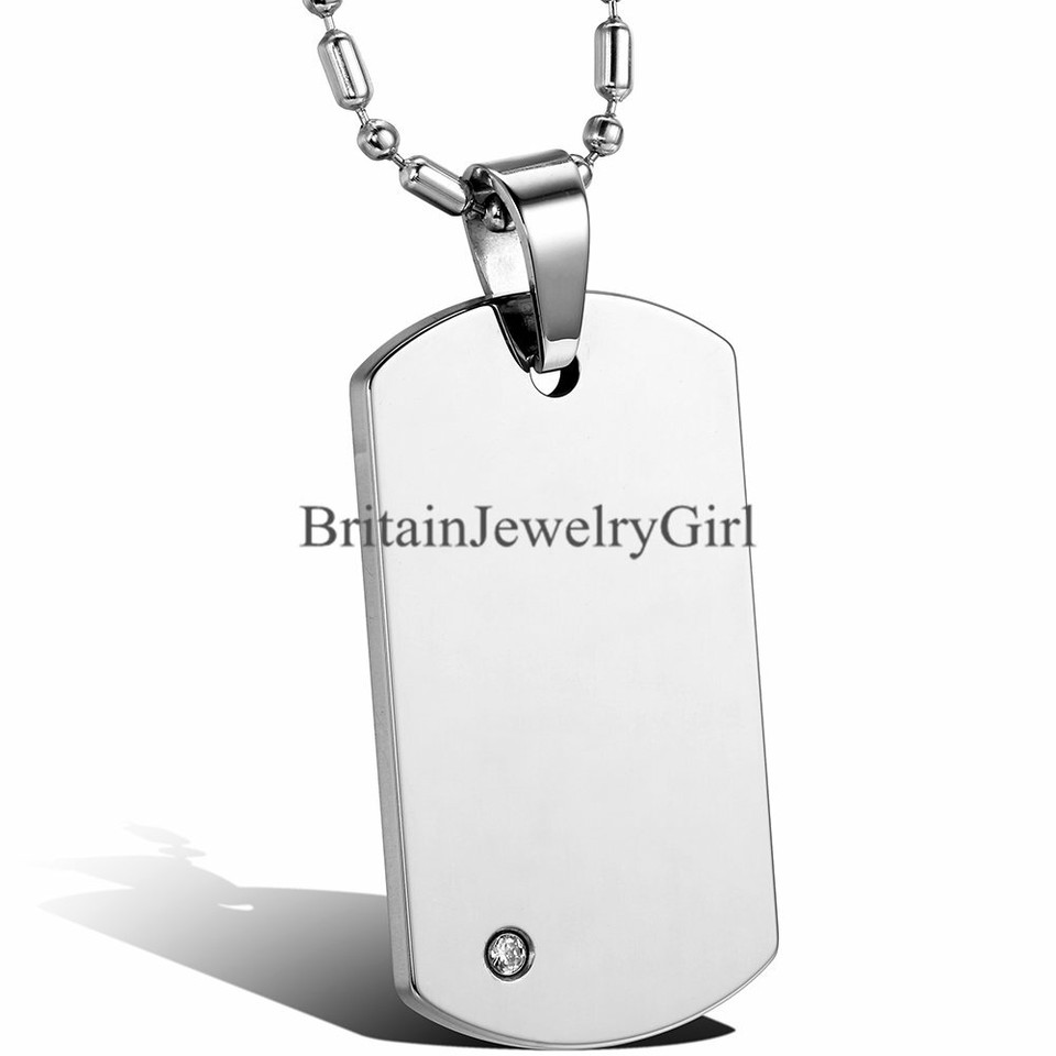 High Polished Men Tungsten Steel Military Army Dog Tag Pendant Chain ...