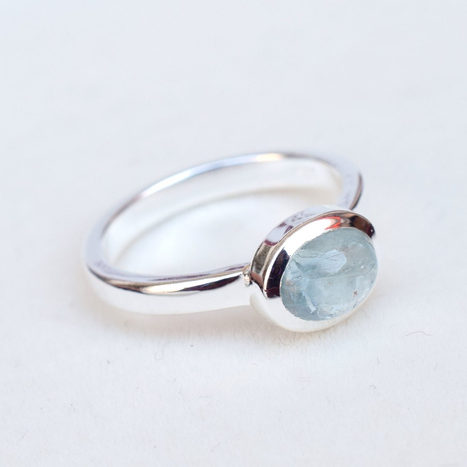 Solid 925 Sterling Silver Aquamarine Ring Birthstone Gift Aquamarine ...