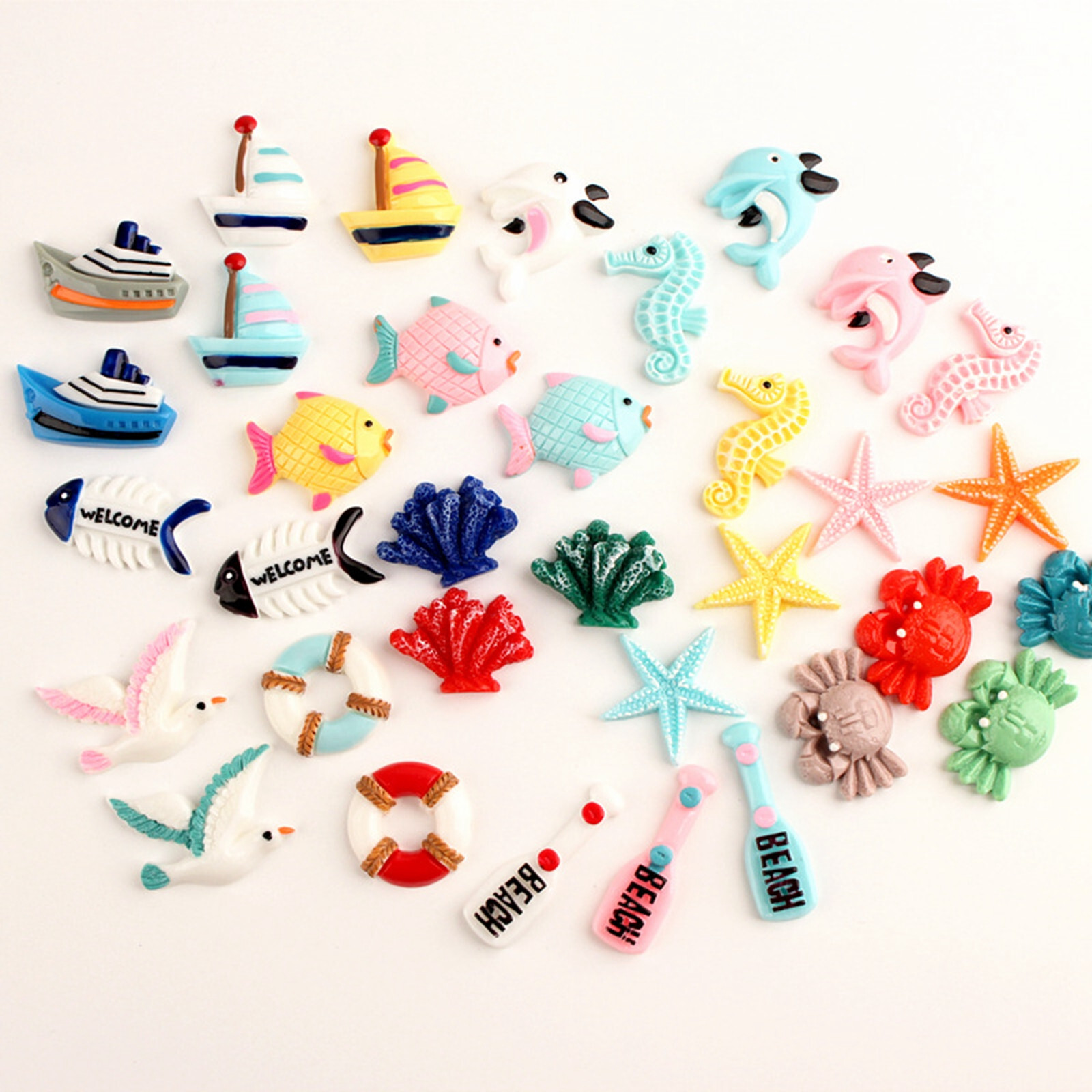 20 Assorted Flatback Resin Ocean Style Animal Boat Cabochons Flatback ...
