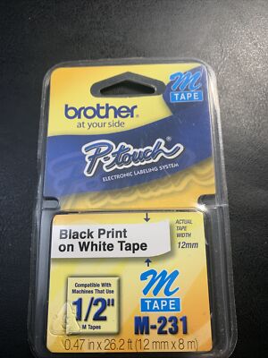 Brother M231 P-Touch Label Tape, MK-231W Black on White | eBay