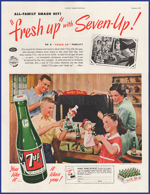 Vintage 1951 7UP 7 UP Soda Pop Puppet Show Fresh Up Seven-Up 50's Print ...