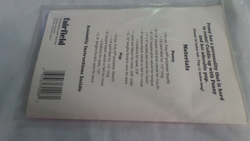 Poly-Fil Pattern PENNY & PUP Uncut Sewing Pattern Poly-Patterns #D-208 ...