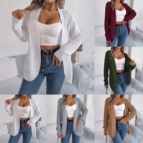 Elegant Solid Color Open Front Cardigan Sweater for Women Autumn Winter ...