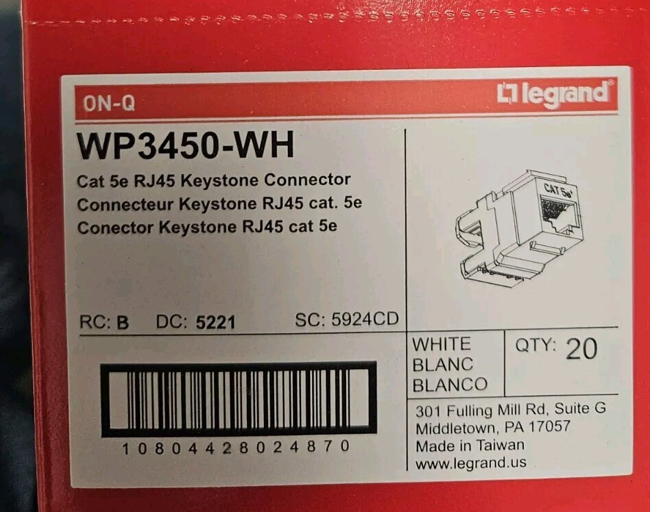 Legrand Category 5e RJ45 Keystone Box Of 20 Connector WP3450-WH | eBay