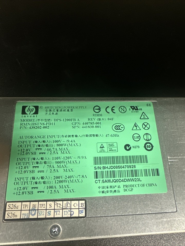 HP DPS-1200FB A 1200W PSU HSTNS-PD11 440785-001 441830-001 Tested ...