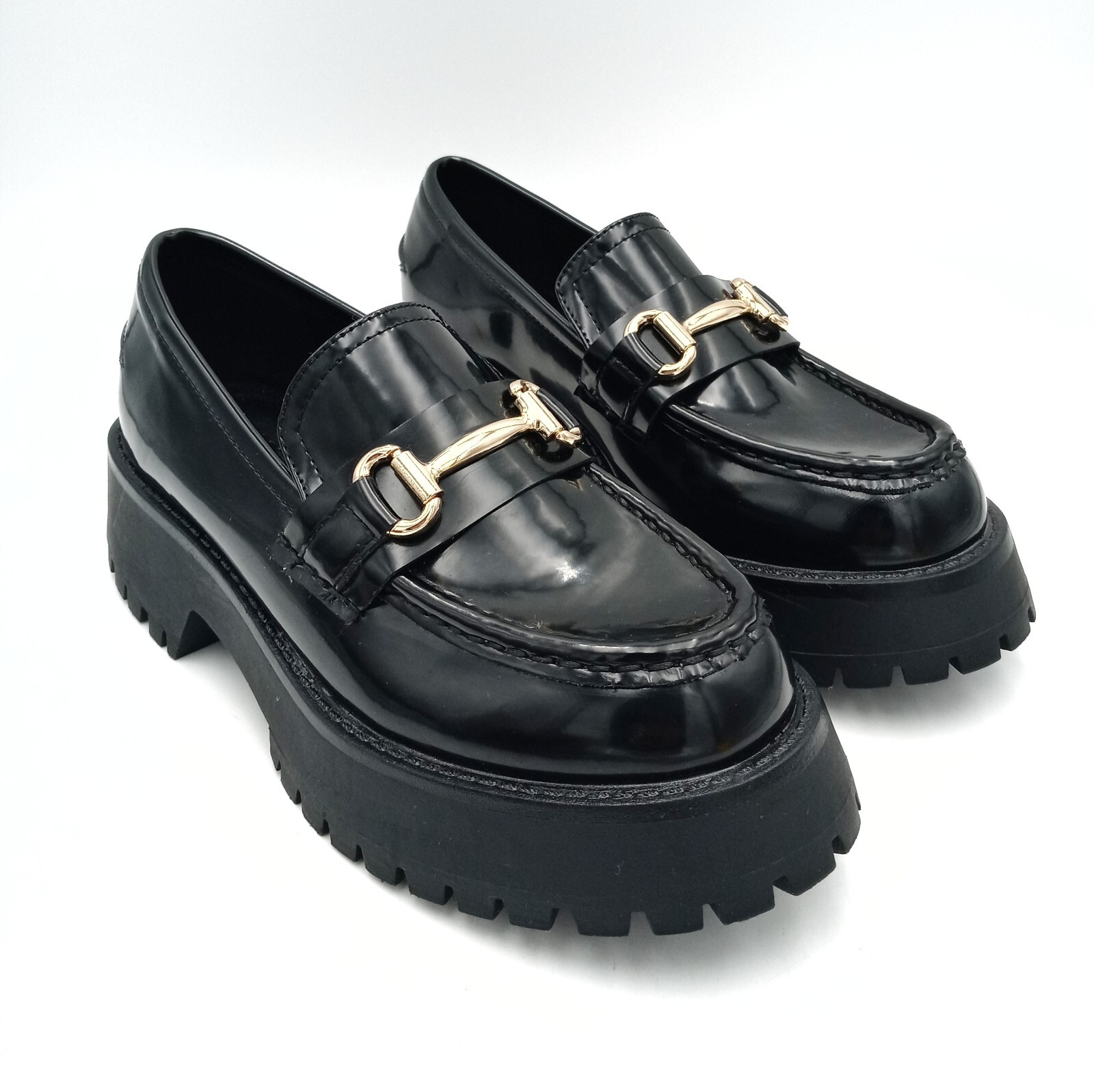 ASOS Black Faux Patent Leather Buckle Platform Shoes 3 | eBay