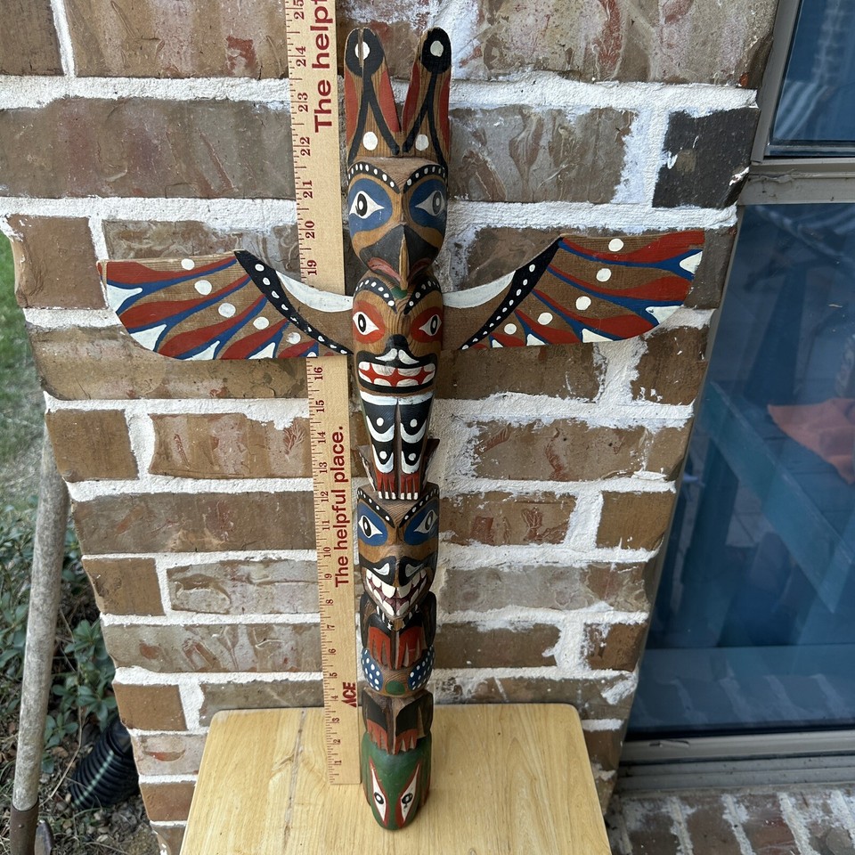 Makah Totem Neah Bay Olympic WA 24.5" x 15.5" Hand Carved Painted NWC ...