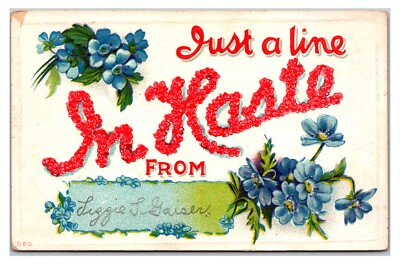 Antique Early 1910s - "Just A Line In Haste" Flower Postcard (Not ...