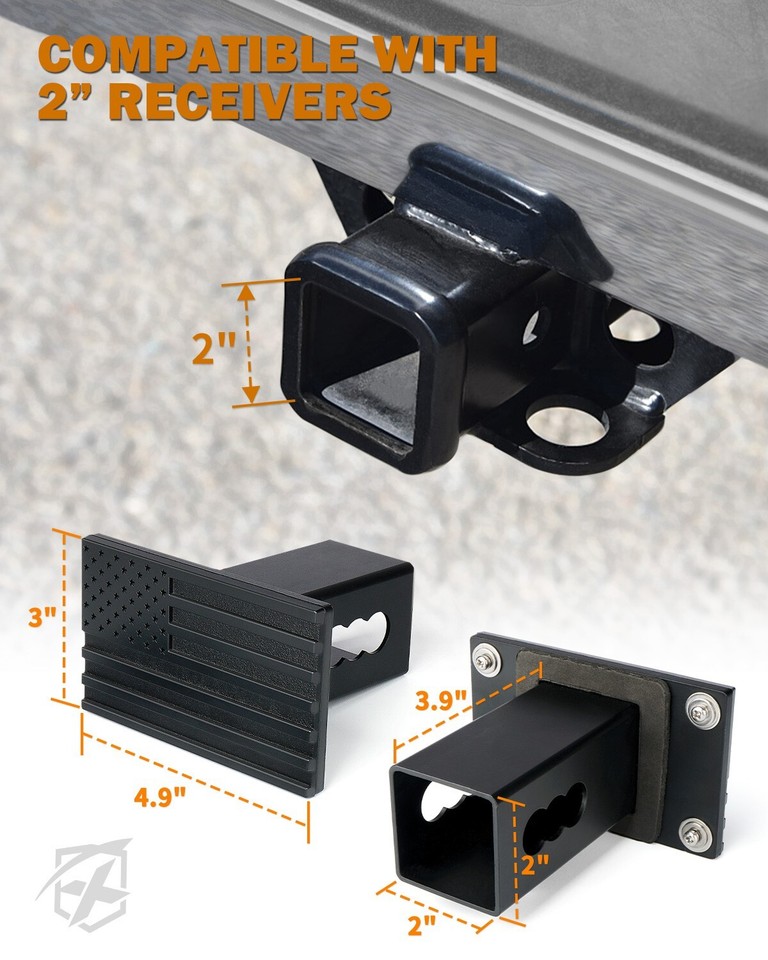 Trailer Hitch Cover 2" Inch Aluminum Tow Rear Receivers U.S. Flag with ...