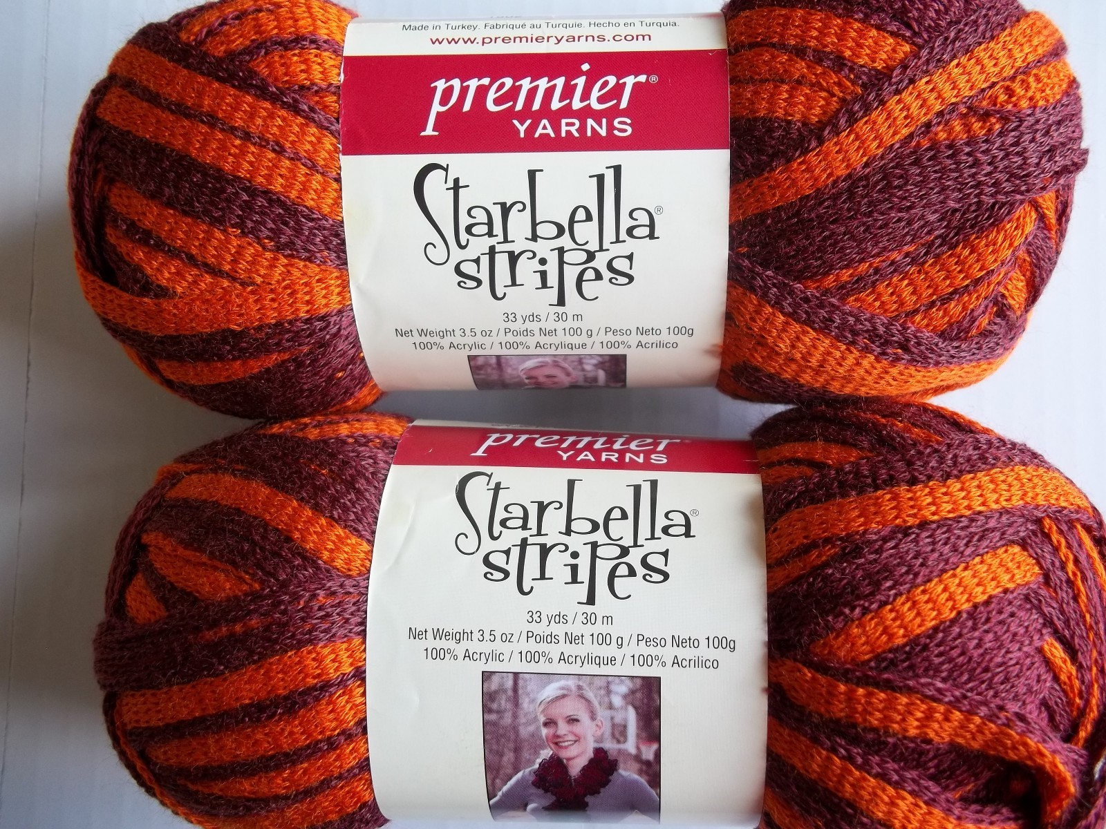 Premier Starbella Stripes ruffle mesh yarn, Play Ball, lot of 2 (33 yds ...