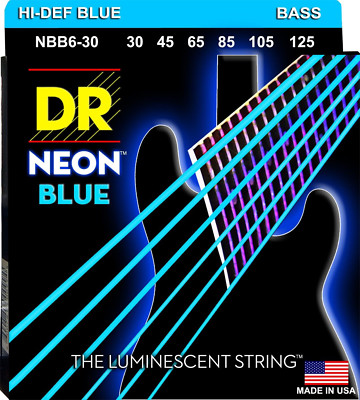DR NBB6-30 6 string Hi-Def Neon Blue Coated Bass Guitar Strings 30-125 ...