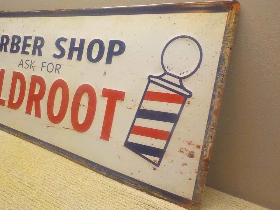 ASK FOR WILDROOT Embossed Tin Sign 30"x11 3/4" Barber Shop | eBay
